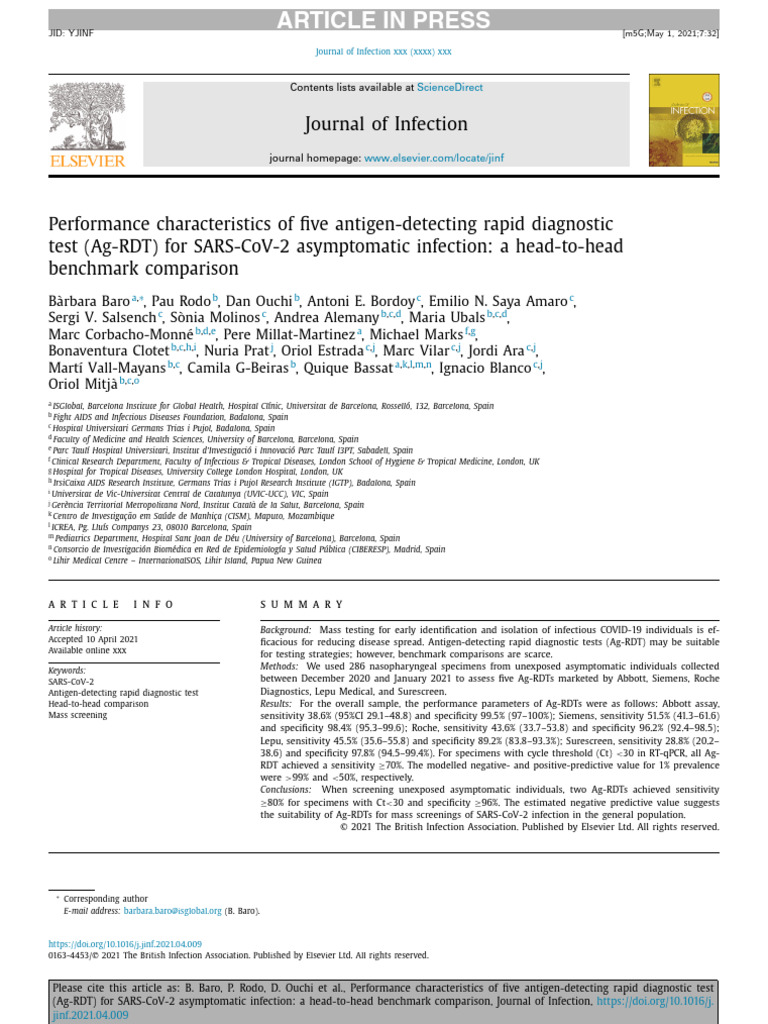 COVID-Antigen J - INFECTION | PDF | Sensitivity And Specificity ...