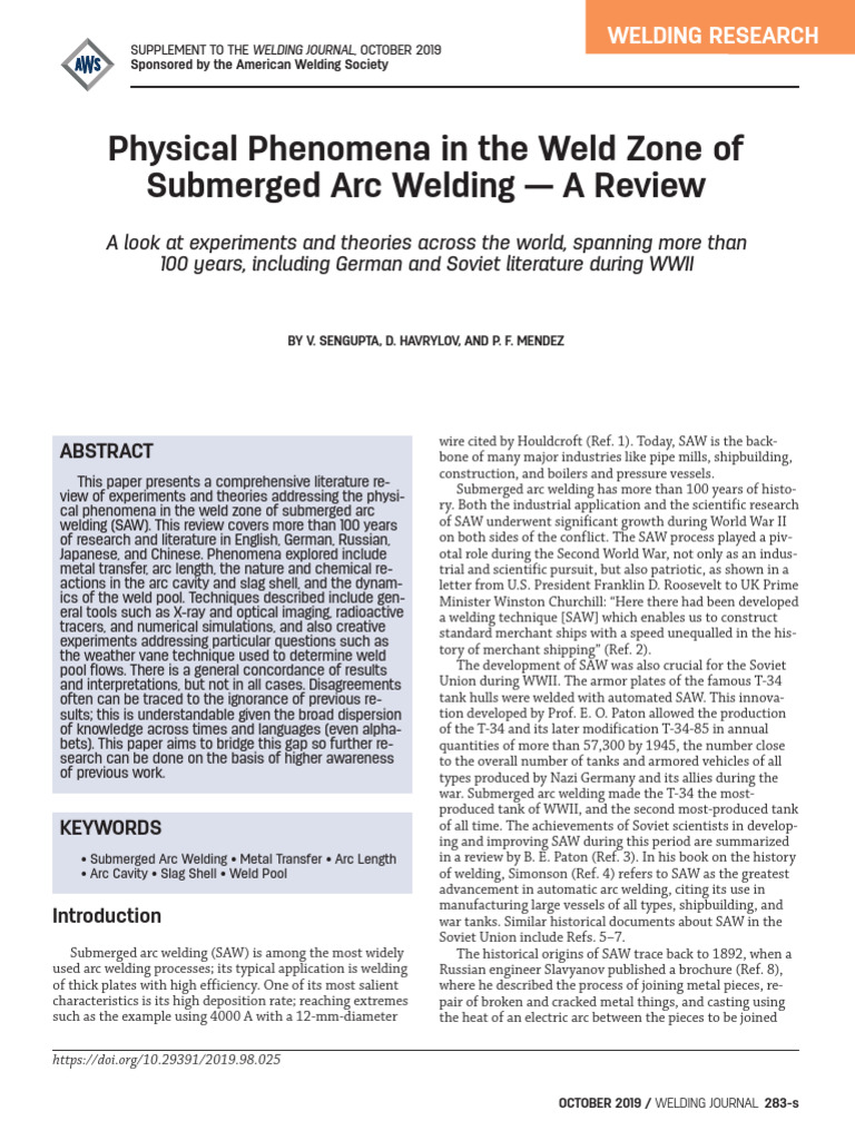 Physical Phenomena in The Weld Zone of Submerged Arc Welding - A Review ...