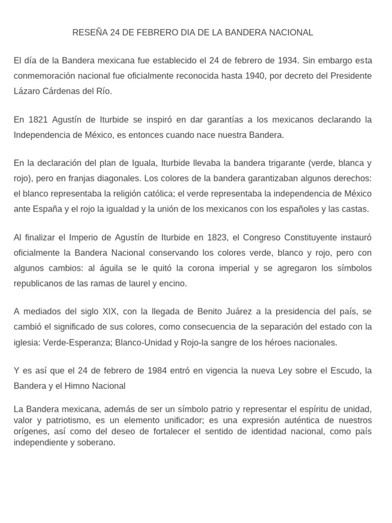 RESEÑA 24 DE FEBRERO DIA DE LA BANDERA NACIONAL | PDF
