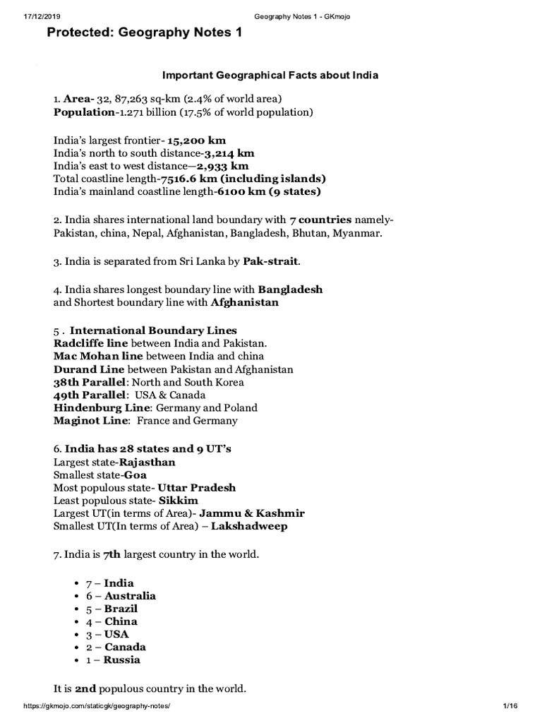 Geography Notes 1 - GKmojo | PDF