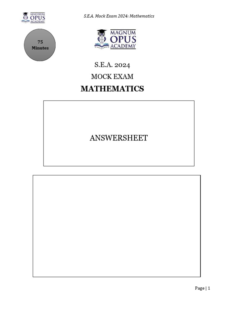 2024 - Mock Exam - Mathematics - Answersheet | PDF | Volume | Triangle