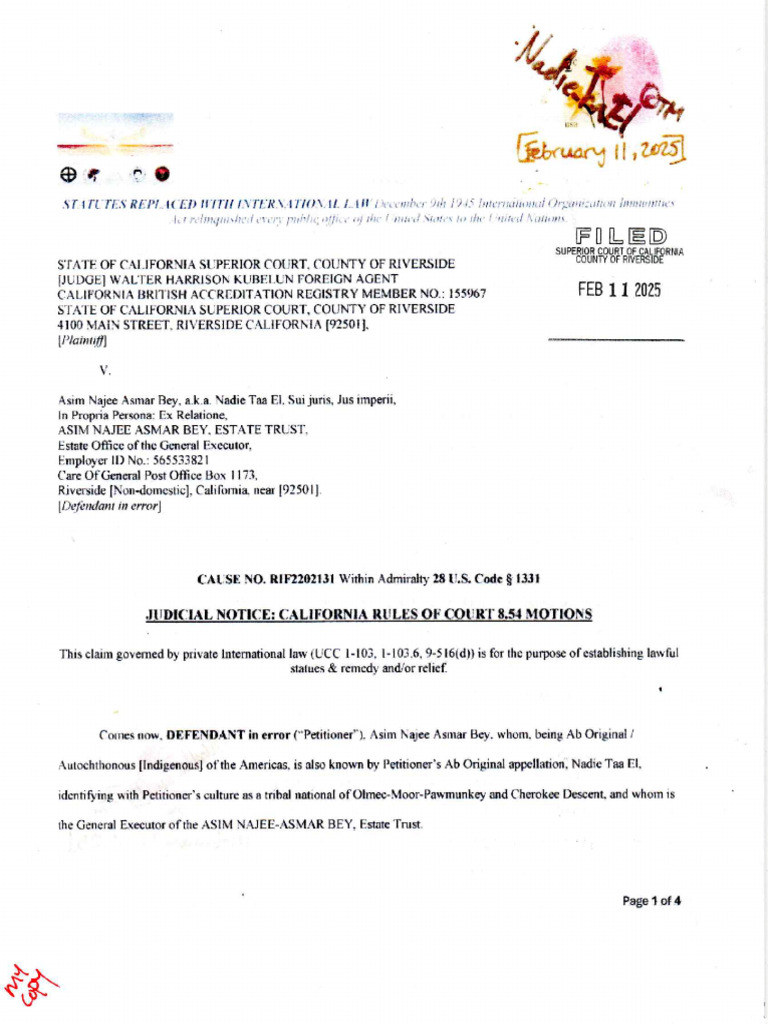 RIF2202131 Judical Notice CA Rule 8.54 W/ Notice of Federal ATC Filed ...