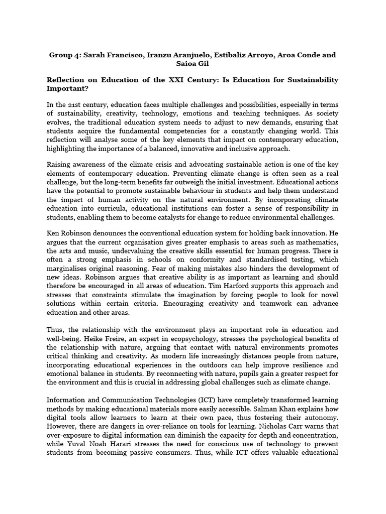Pa 1 - " Reflection On Education of The Xxi Century | PDF | Creativity ...