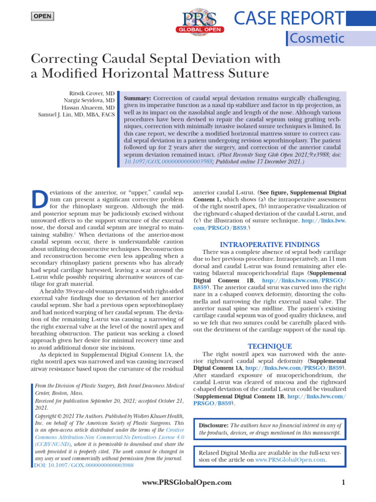 Correcting Caudal Septal Deviation With A Modified Horizontal Mattress ...