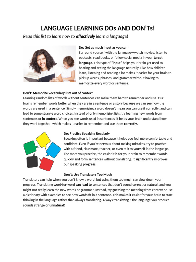 Language Learning Tips and Mistakes | PDF | Language Acquisition | Vocabulary