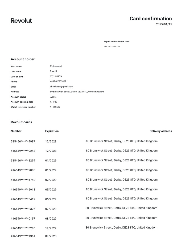Revolut Card Confirmation Details | PDF | Banking | Financial Regulation