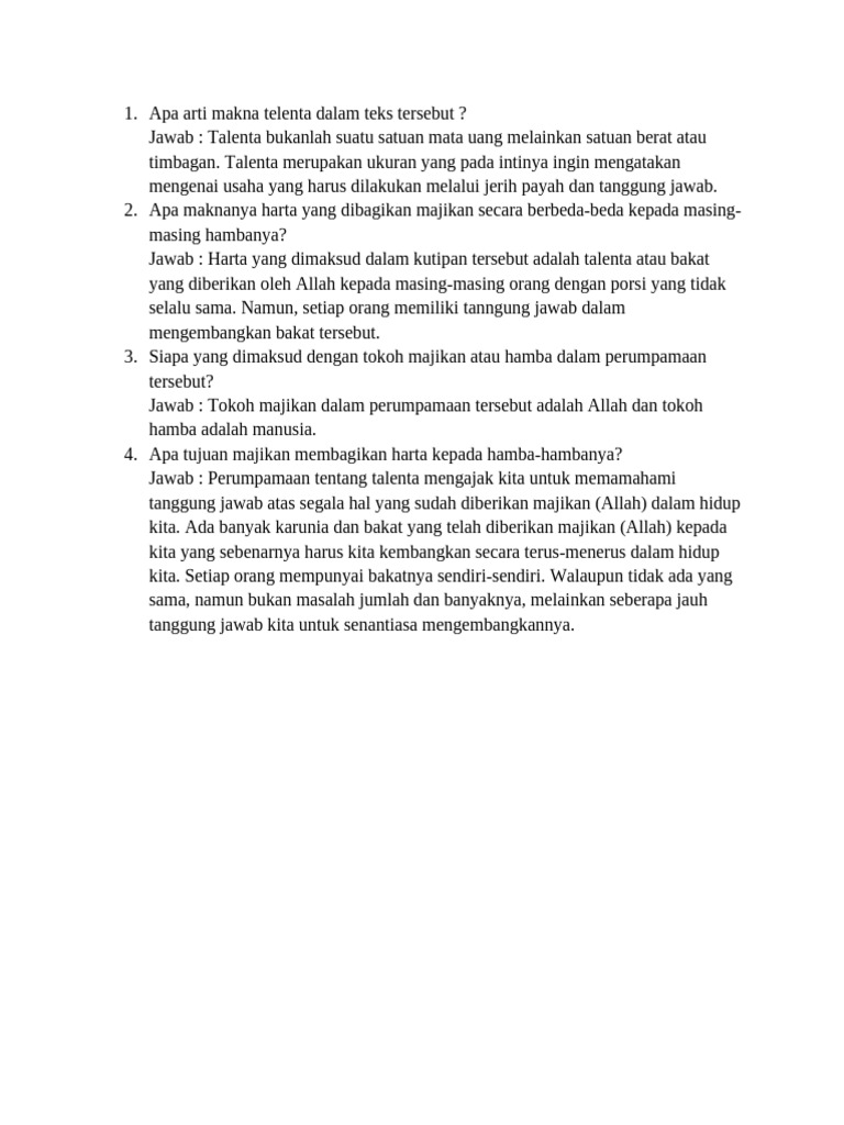 Makna Talenta dalam Tanggung Jawab Manusia | PDF