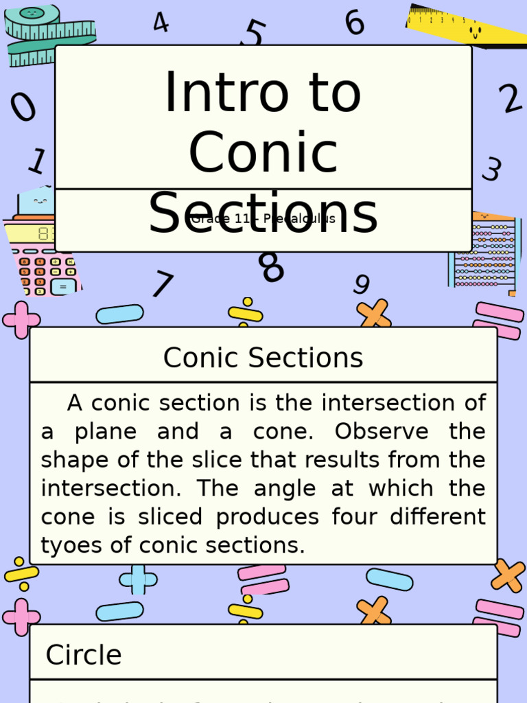 Conic Sections Overview for Grade 11 | PDF | Ellipse | Circle