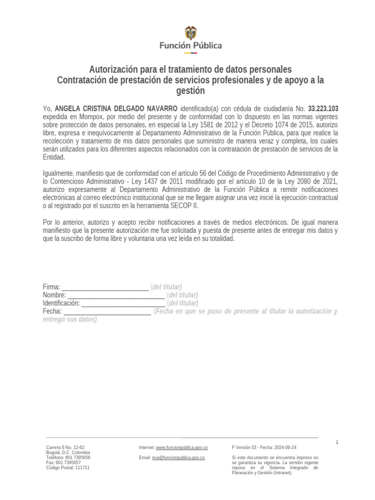 Autorización para Tratamiento de Datos | PDF