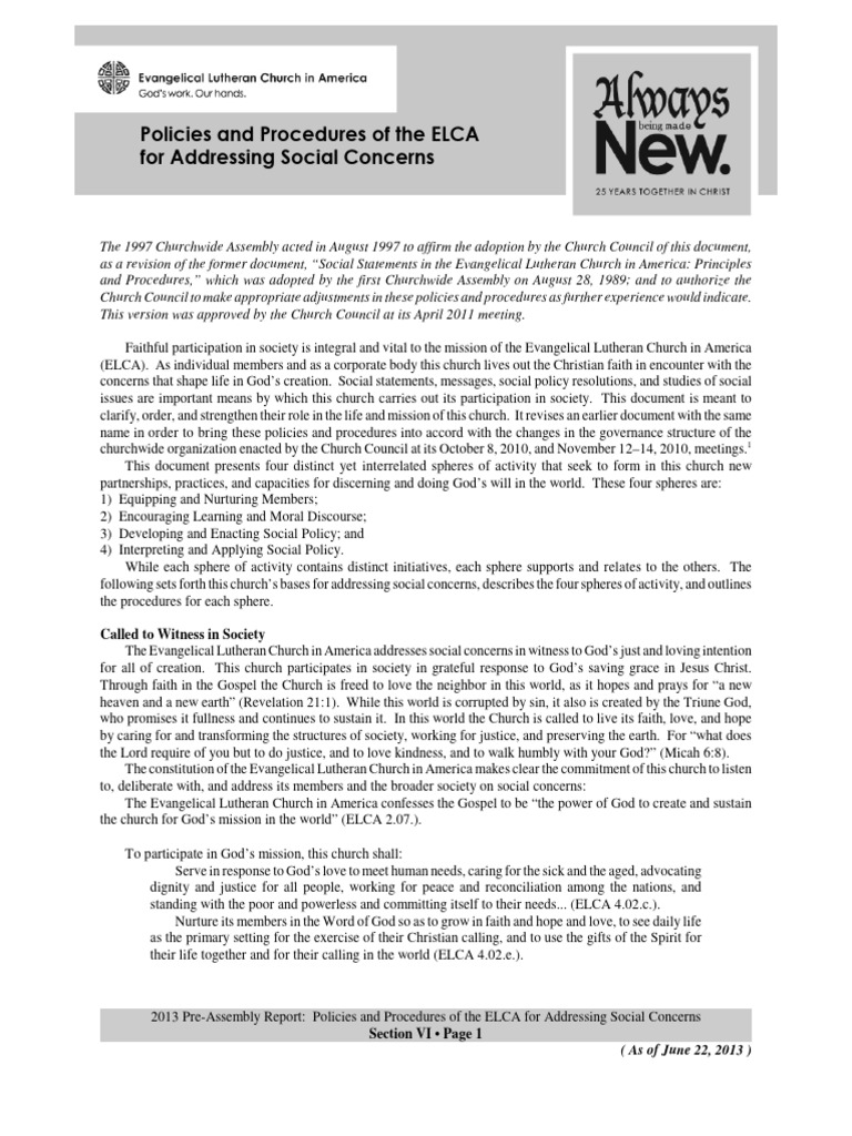 ELCA Policies and Procedures | PDF | Bishop | Lutheranism