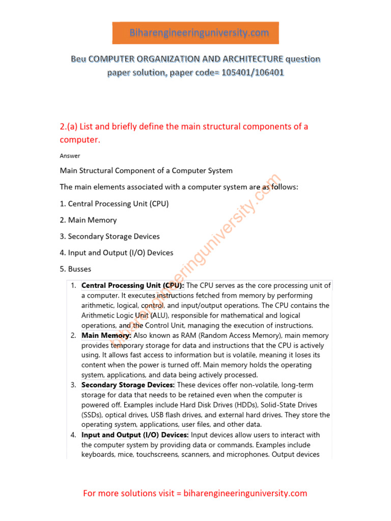 BEU Computer Organization 2022 CSE Solution | PDF | Computer Data Storage | Central Processing Unit