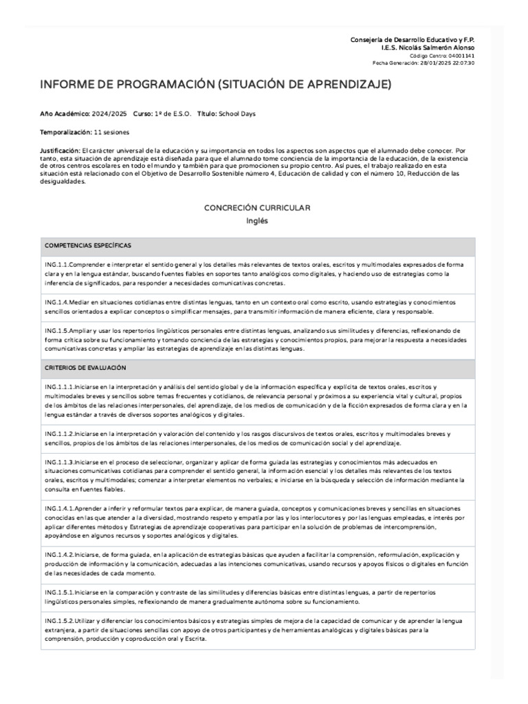 Situación Aprendizaje 1eso | PDF | Aprendizaje | Comunicación