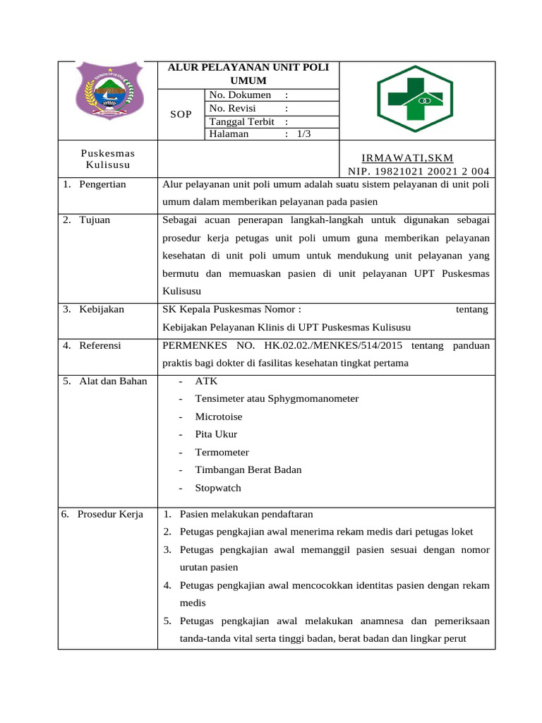 Sop Alur Pelayanan Poli | PDF