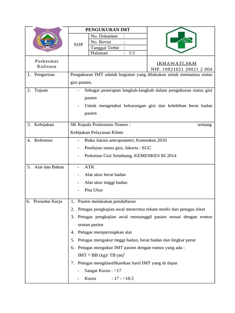 Sop Pengukuran Imt | PDF