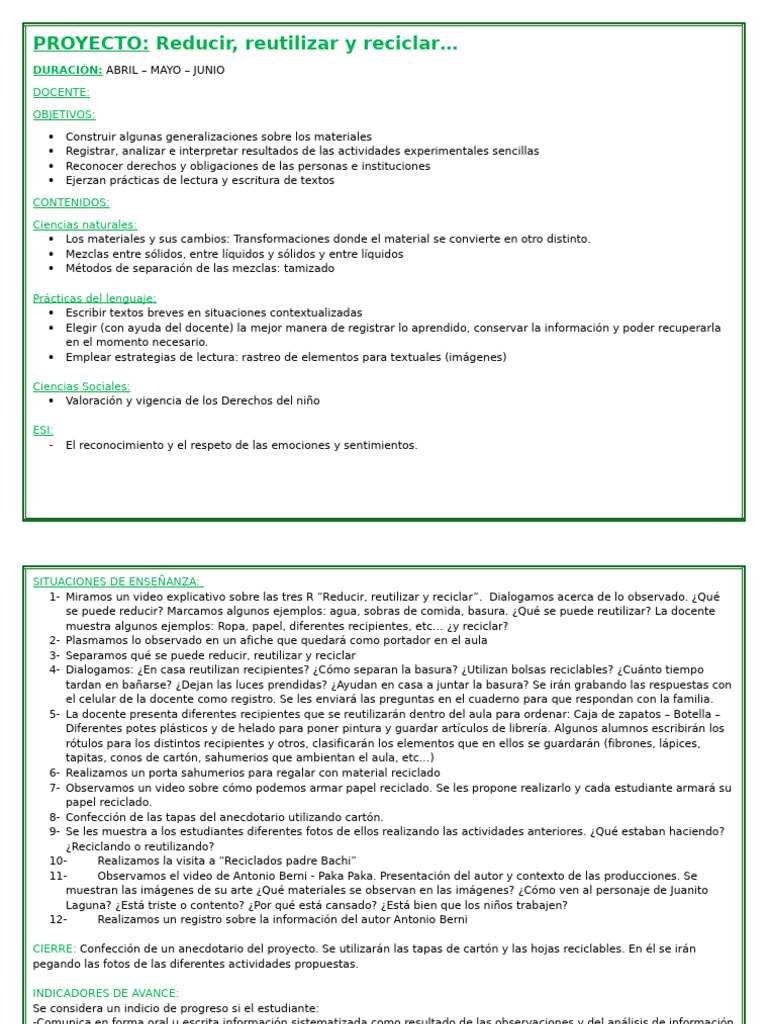 Proyecto - Reducir, Reutilizar y Reciclar | PDF | Residuos