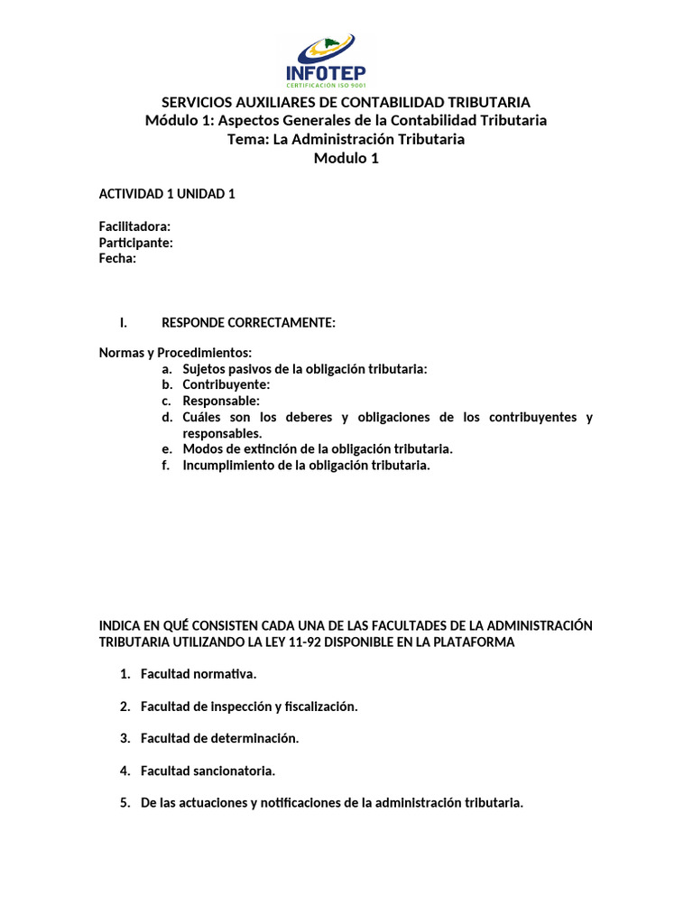 Actividad 1 Adm. Tributaria Unidad 1 Modulo 1 | PDF