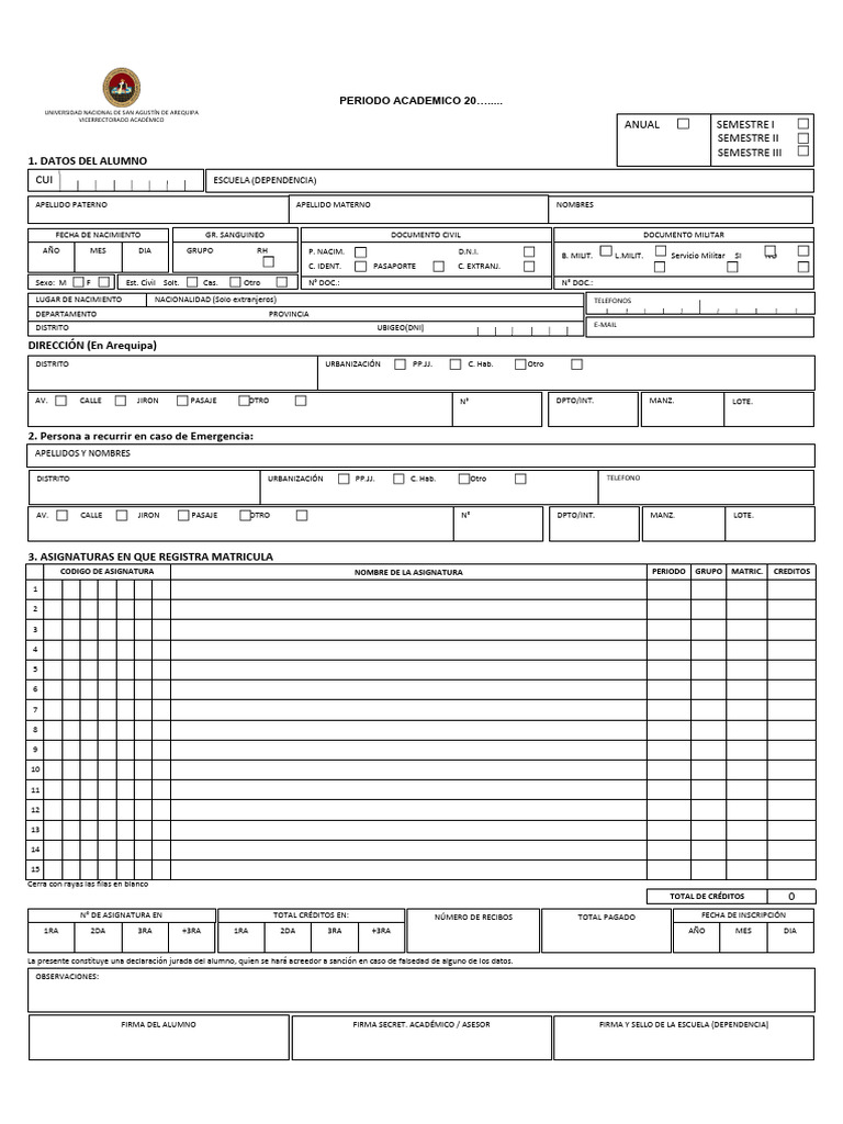 Ficha Registro Matricula - UNSA | PDF | Aplicaciones de la criptografía | Argentina