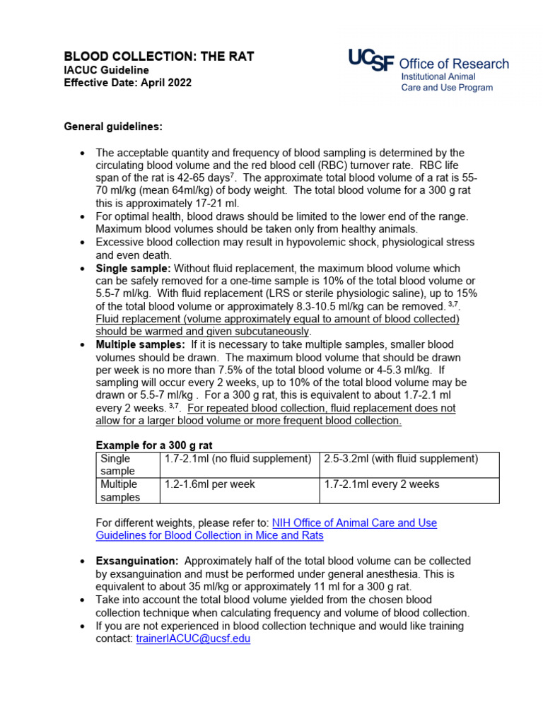 Rat Blood Collection Guidelines | PDF | Blood | Volume