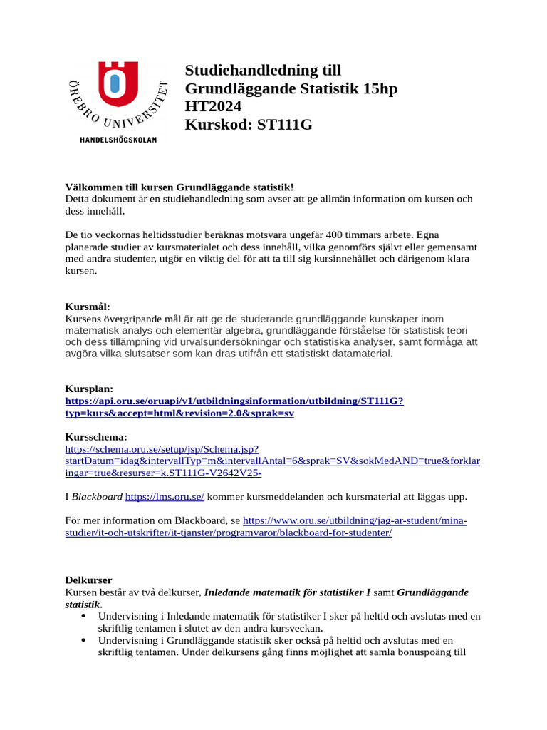 Studiehandledning vt25 | PDF