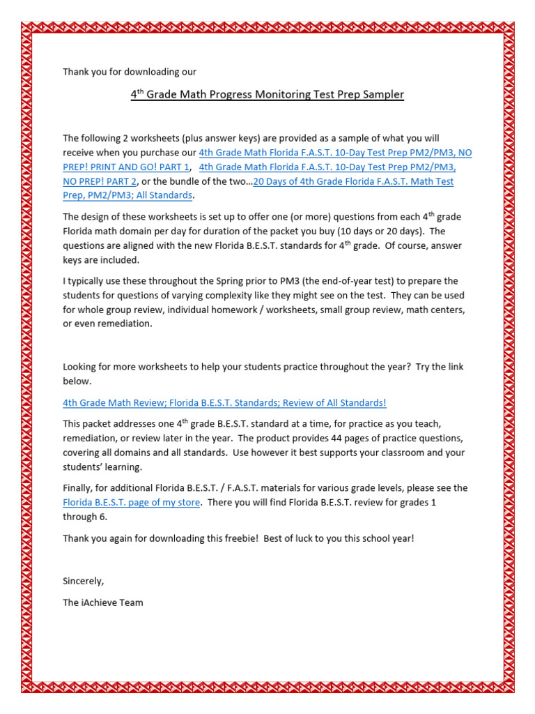 4th Grade Math Test Prep Sample | PDF