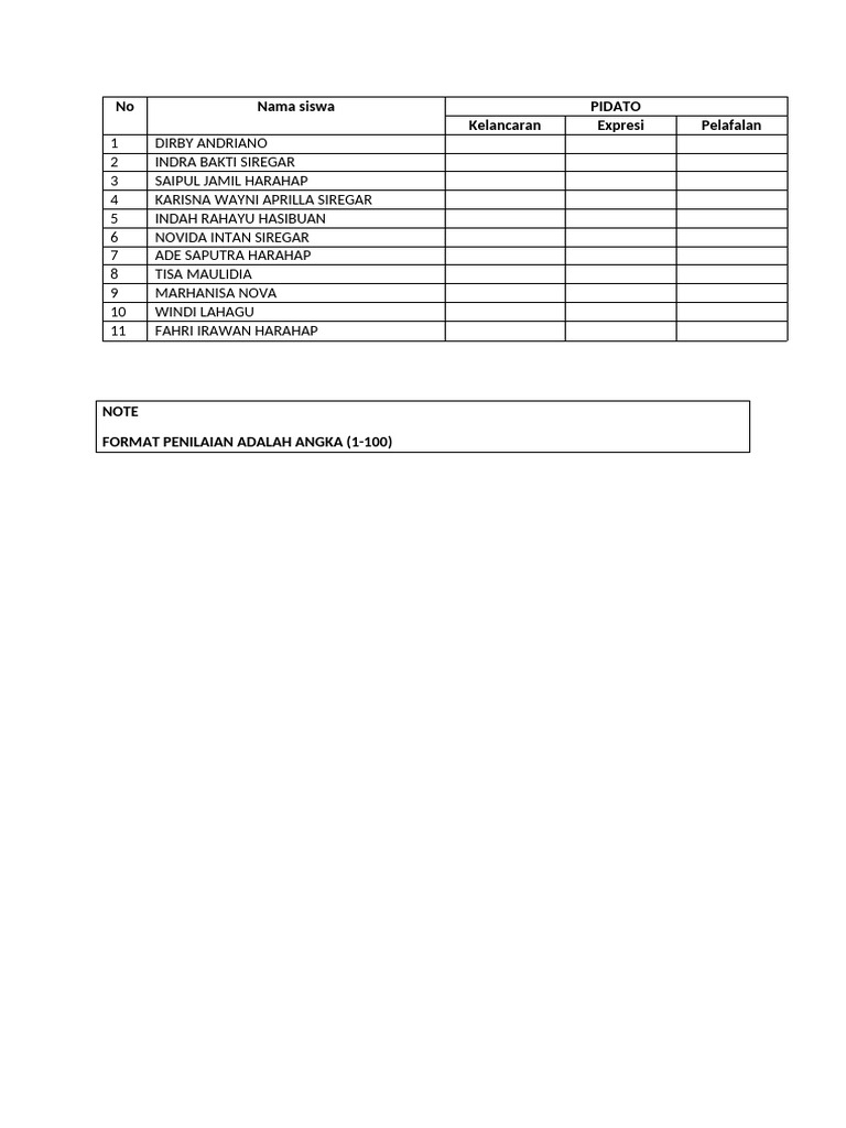 Format Penilaian Juri Lomba Pidato | PDF