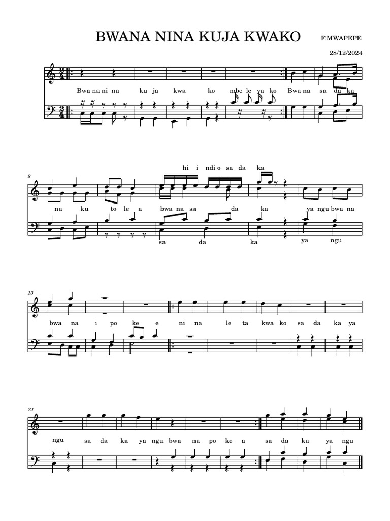 Bwana Nina Kuja Kwako | PDF