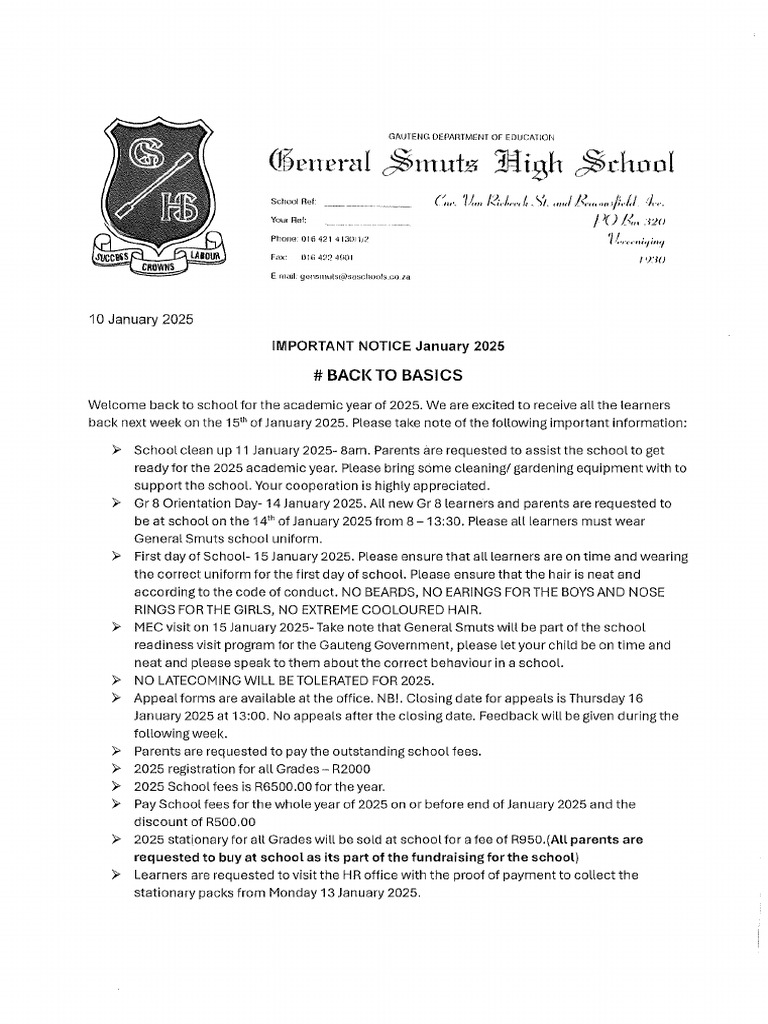 GSHS Notice 10 January 2025 Signed. | PDF