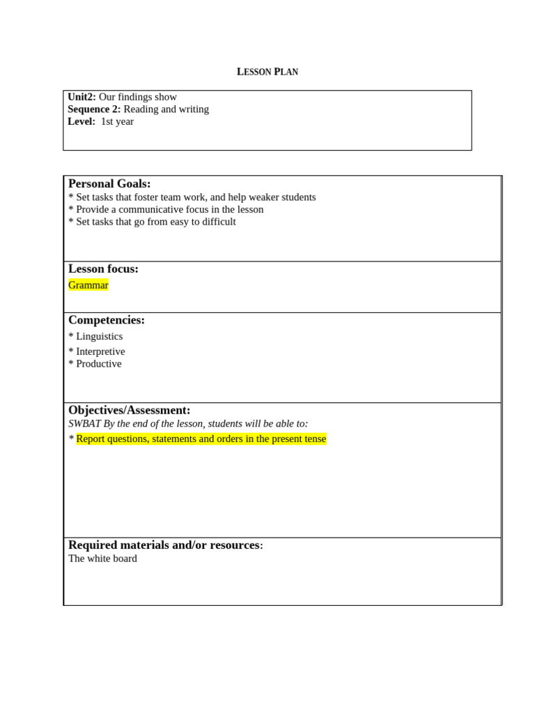 Reported Speech Lesson Plan | PDF | Question | Verb
