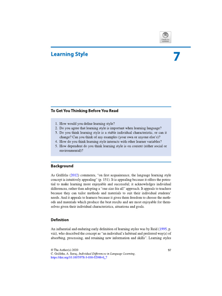 Chapter 7-Learning Style - Student | PDF