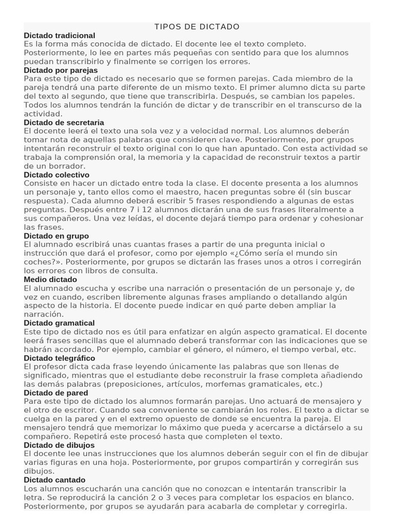 Tipos de Dictado en Educación | PDF