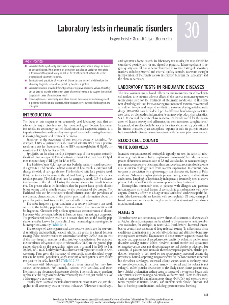 Laboratory Tests in Rheumatic Disorders | PDF | Immunology | Clinical ...