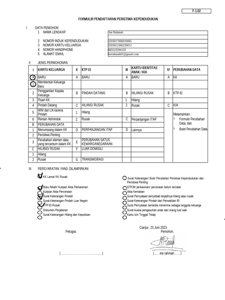 F1 02 Pendaftaran Peristiwa Kependudukan | PDF