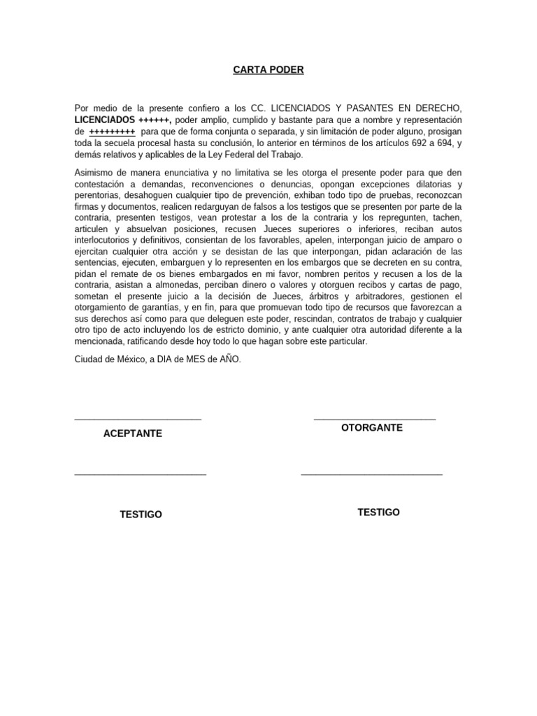 Carta Poder para Representación Legal | PDF