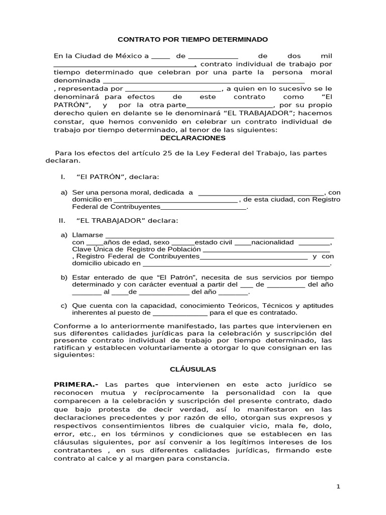 CONTRATO TIEMPO DETERMINADO | PDF | Tiempo de trabajo