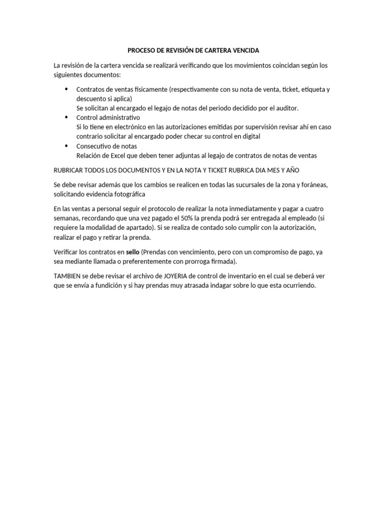 Proceso de Revisión de Cartera Vencida | PDF