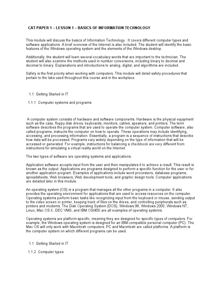 Cat Paper 2 Basics of IT | PDF | Hertz | Personal Computers
