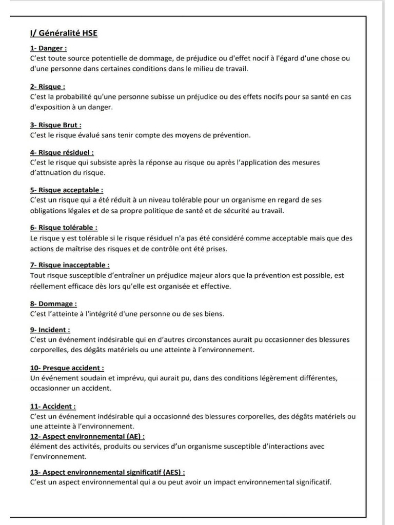 Notion de Base HSE | PDF