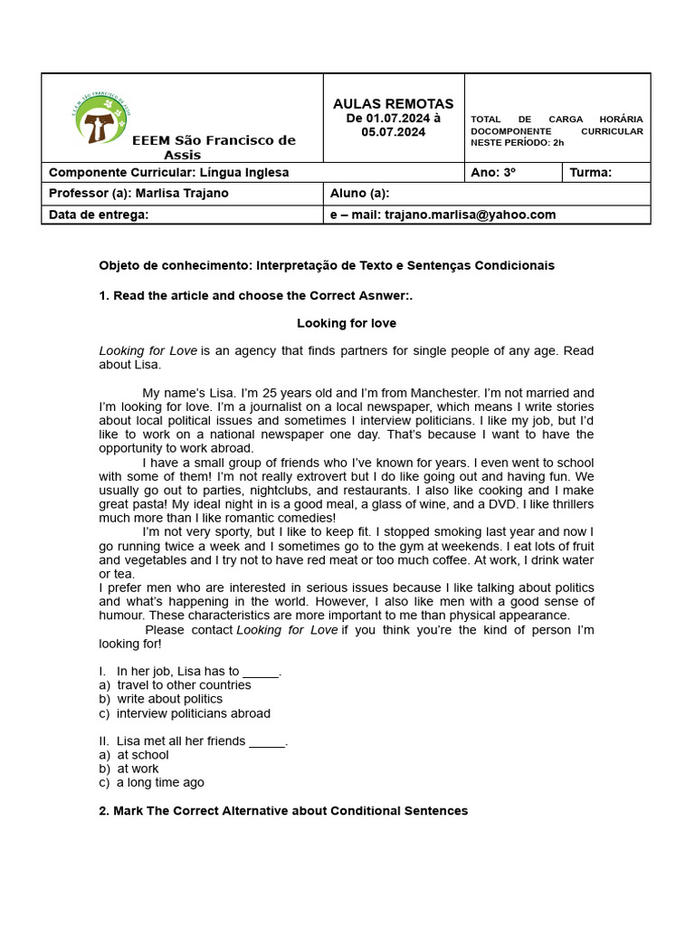 Template - Avalia - o de Ingl-S 1 - 3 - Ano | PDF