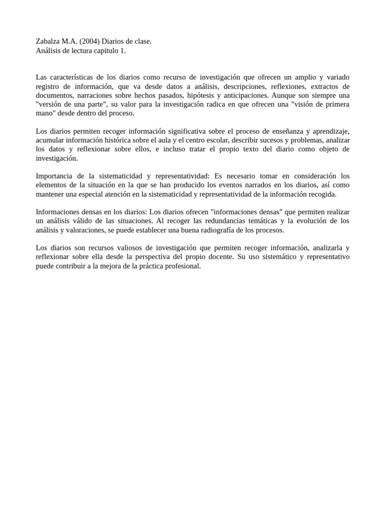 Diarios Zabalza Cap 1 | PDF