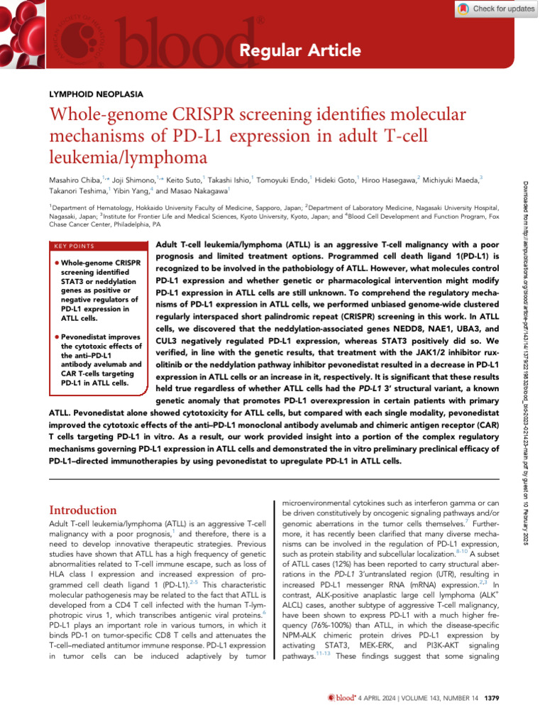 Whole-Genome CRISPR Screening Identifies Molecular Mechanisms of PD-L1 ...