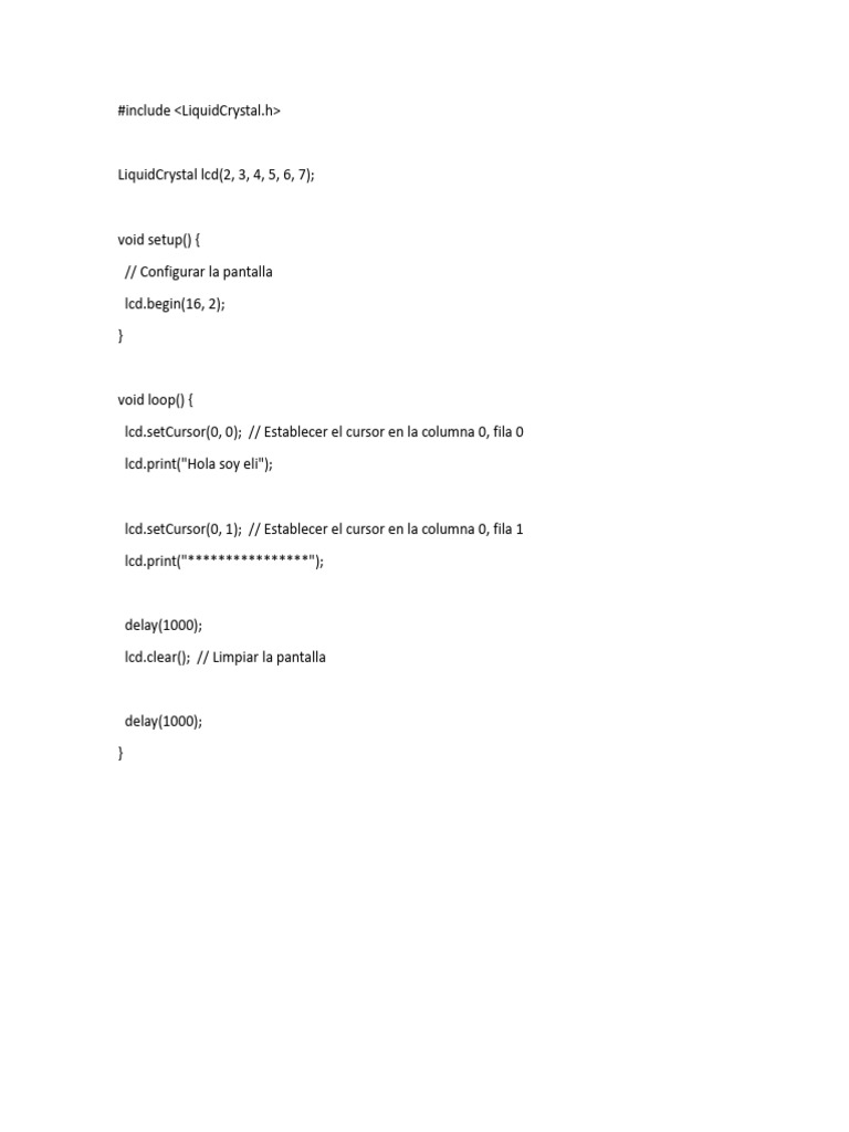 Código Arduino para LCD 16x2 | PDF