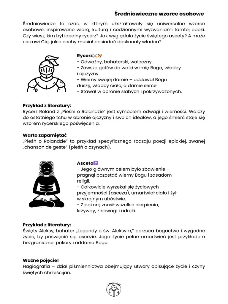 DZIEŃ 5 - Średniowieczne Wzorce Osobowe | PDF
