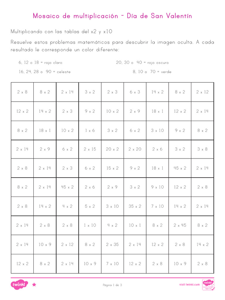 Mosaico de Multiplicación: San Valentín | PDF