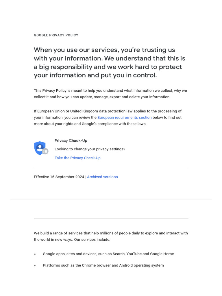 Google Privacy Policy Overview | PDF | Mobile App | Privacy