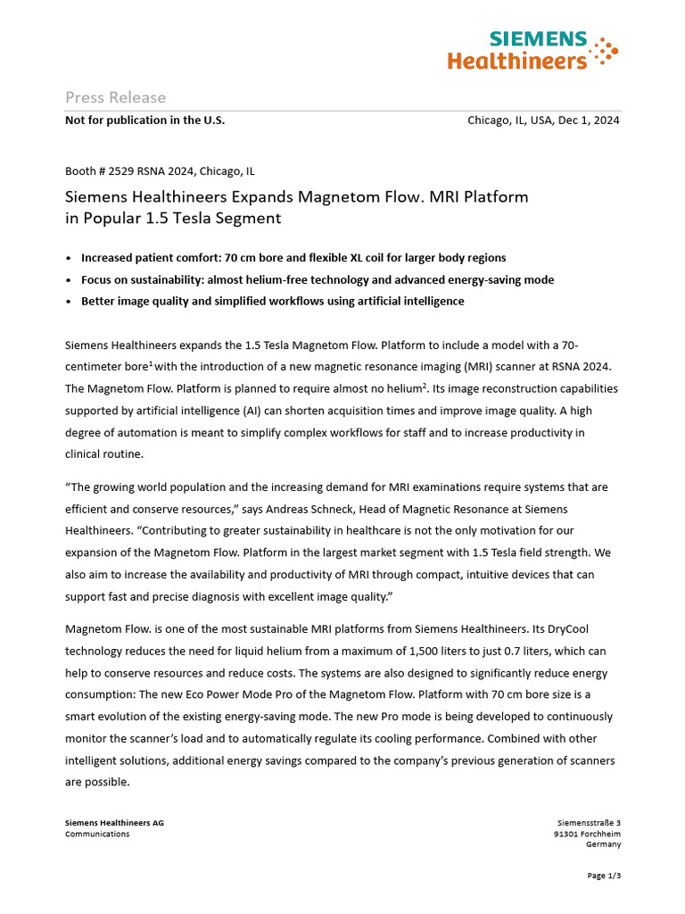 Siemens Healthineers Press MR - Magnetom Flow 70 Launch RSNA - en | PDF ...