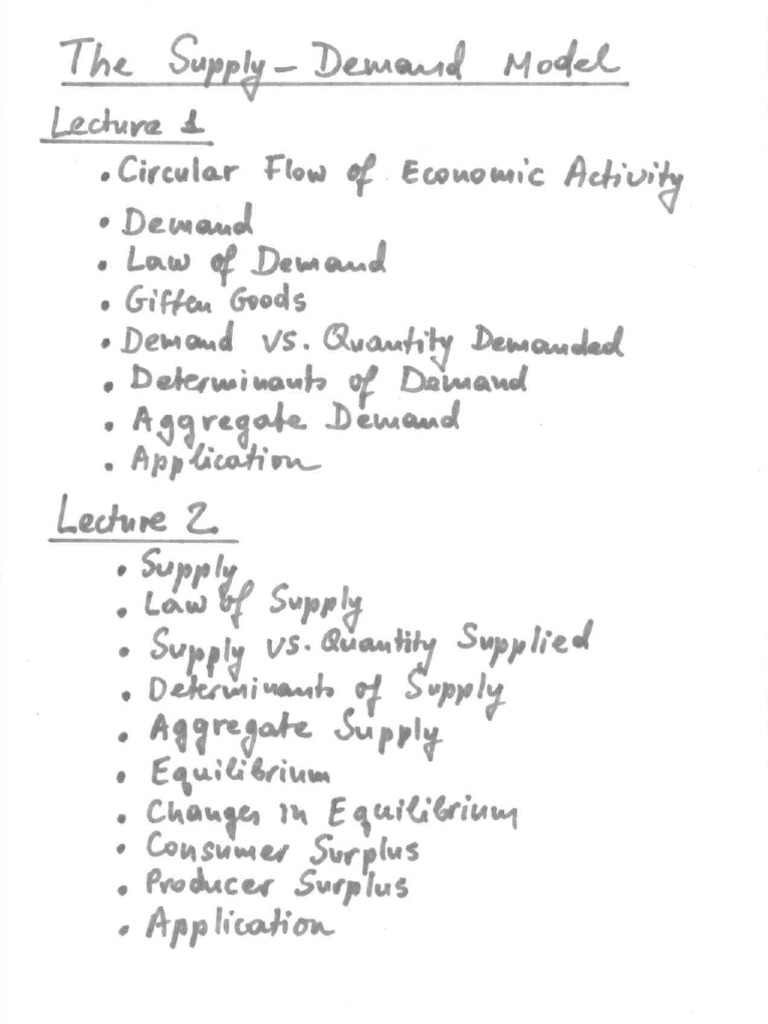 The Supply - Demand Model - Chapter 3 Lecture Notes For Two Lectures | PDF