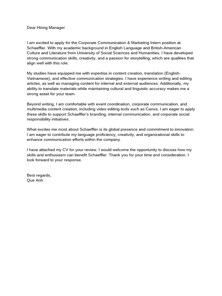 Coverletter Schaeffler | PDF