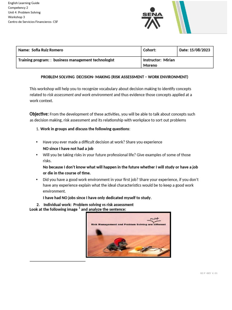 Problem Solving & Risk Assessment Guide | PDF | Risk | Learning