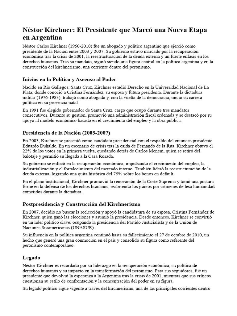 Nestor Kirchner | PDF | Argentina | Gobierno