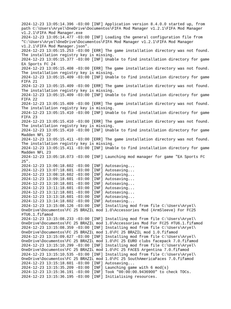 FIFA Mod Manager Log20241223 | PDF | Windows Registry | Computer File